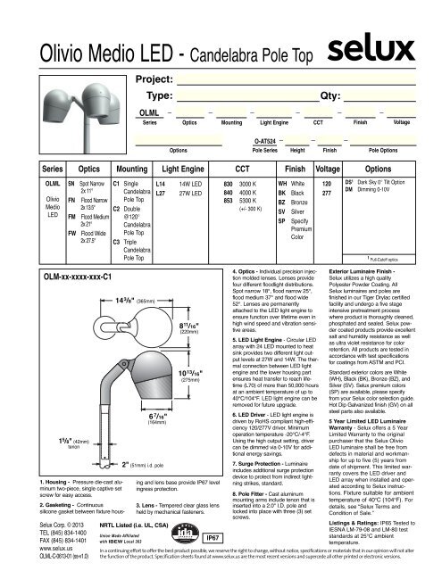 Olivio Medio LED - Candelabra [OLML-C] selux.us