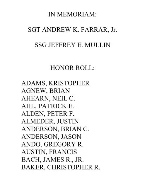 IN MEMORIAM: SGT ANDREW K. FARRAR, Jr. SSG JEFFREY E ...