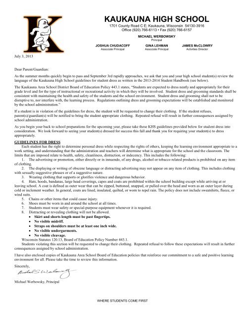 KHS Dress Code- New-Changed Policies Letter 13-14