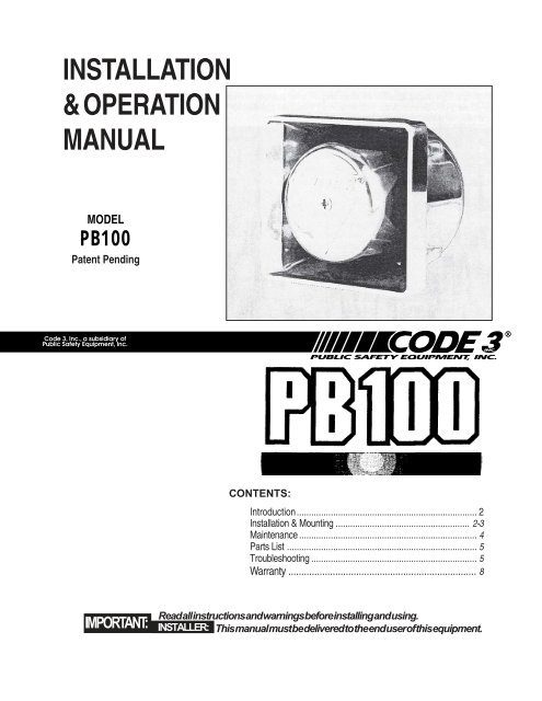 PB100B/PB100C Bumper-Mount Speaker Installation Guide