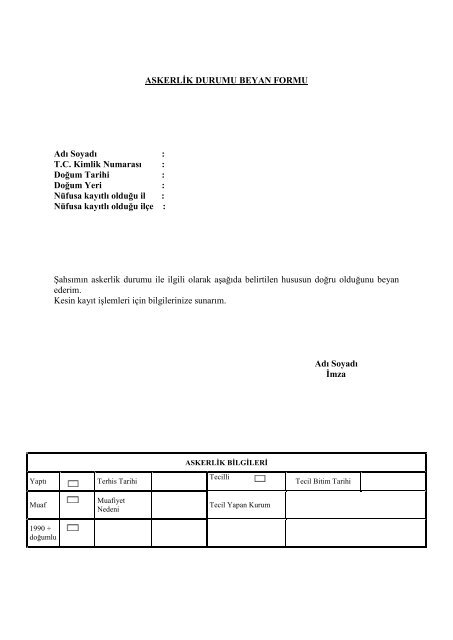 ASKERLÄ°K DURUMU BEYAN FORMU - Piri Reis Ã niversitesi