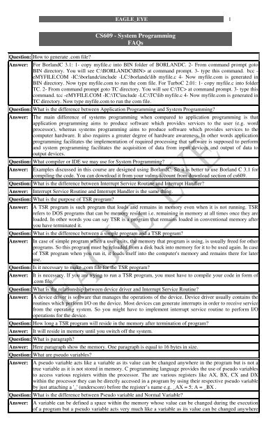 CS609 - System Programming FAQs - Home l VU Cybarien l