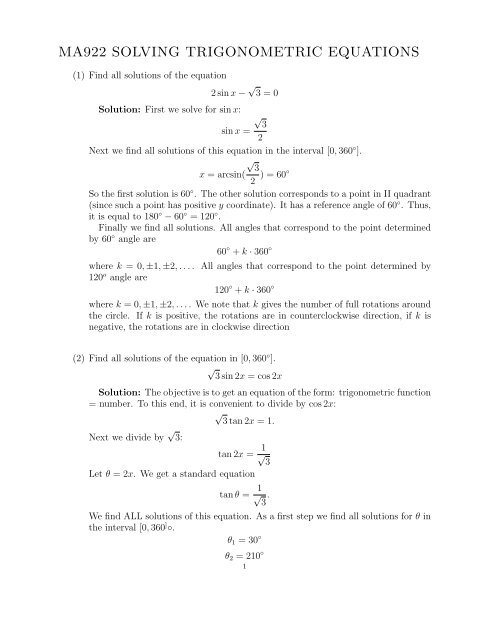 Trigonometric Equations Steps In Solving Basic Trig Equations By