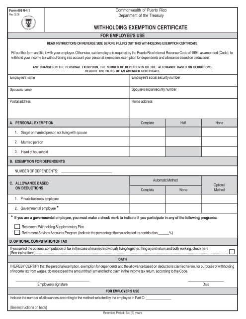 Puerto Rico Withholding Exemption Form 2010 - Teach for America
