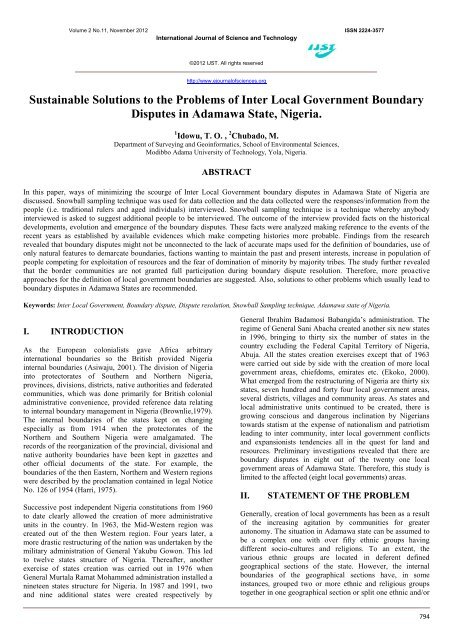 Sustainable Solutions to the Problems of Inter Local Government ...