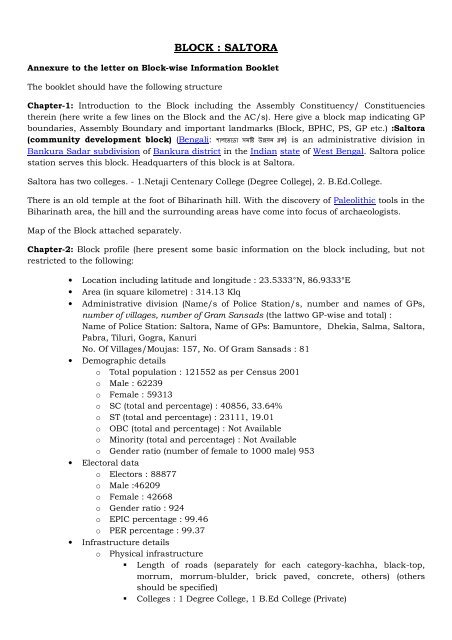 BLOCK : SALTORA - Bankura