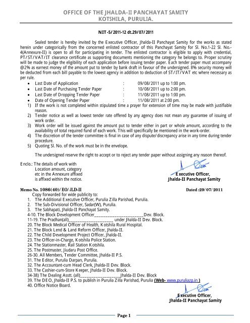office of the jhalda-ii panchayat samity kotshila, purulia.