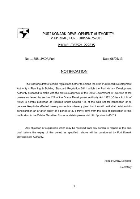 puri konark development authority notification - Puri District