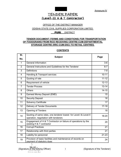 TENDER PAPER TENDER PAPER - Puri District