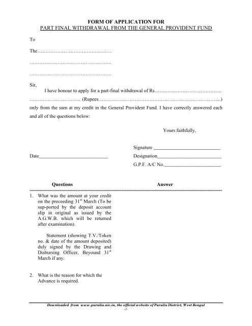 form of application for part final withdrawal from the general ...