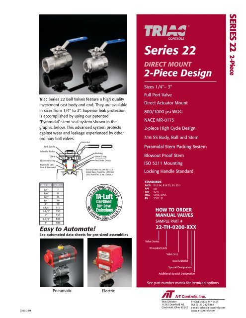Triac Controls Series 22 Manual Ball Valve - RM Headlee
