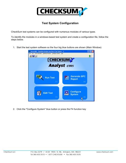 Test System Configuration - CheckSum
