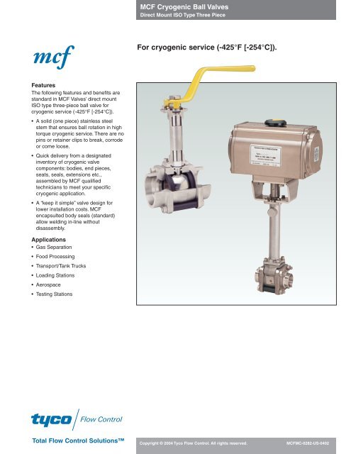 MCF Cryogenic - Valves and Controls
