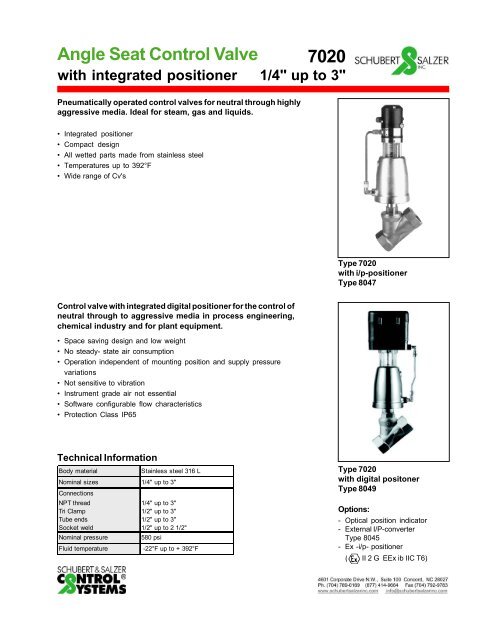 Schubert & Salzer 7020 Angle Seat Control Valve - RM Headlee