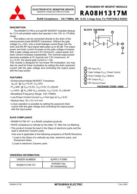 RA08H1317M 7W PA module