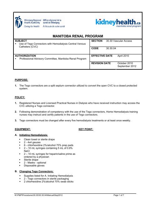 30.30.04 Use of Tego Connectors with Hemodialysis Central ...