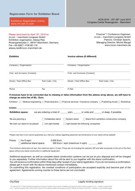 Registration Form for Exhibition Stand - M:Con