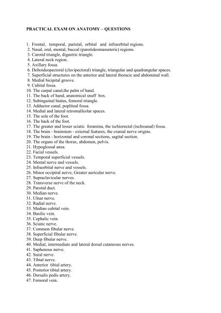 Questions About Anatomy Exam 2009, questions and answers - Human ...