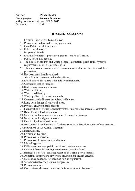 Subject: Public Health Study program: General Medicine 4 th year ...