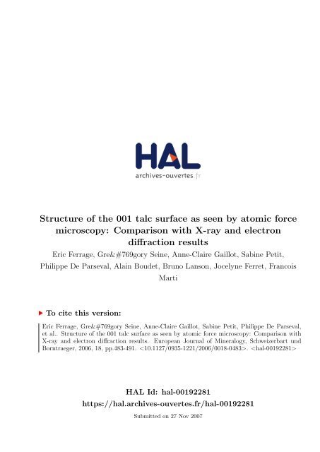 Structure of the {001} talc surface as seen by atomic ... - HAL - UNILIM
