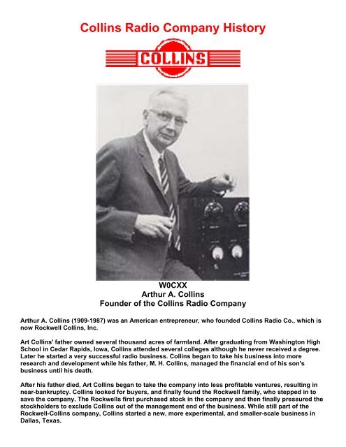 Collins Radio Company History - pages at Ripco