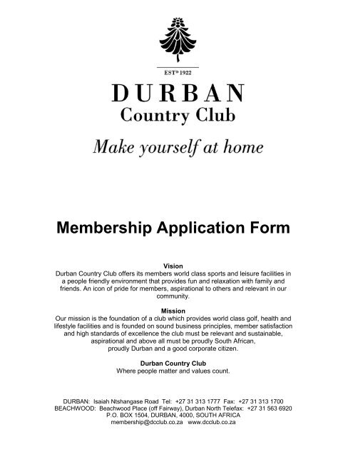 Membership Application Form - Durban Country Club