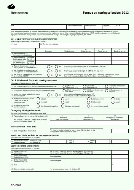 Formue av nÃ¦ringseiendom RF-1098B - Skatteetaten