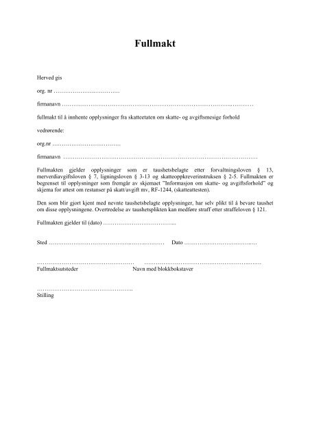 Fullmakt - Skatteetaten