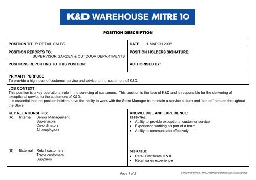 Warehouse Job Description