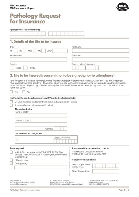 Pathology Request for Insurance Form - MLC