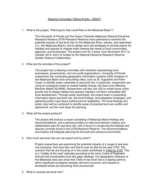Steering Committee Talking Points â DRAFT 1. What is the project ...