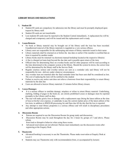 LIBRARY RULES AND REGULATIONS - Taylor's Library