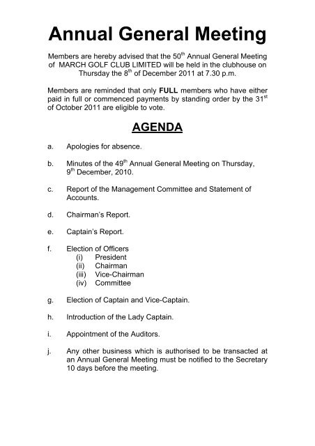 Notice of AGM 2011 - March Golf Club