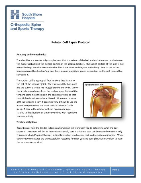 Rotator Cuff Repair Protocol - South Shore Hospital