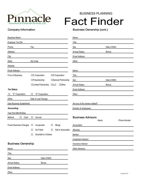 Business Planning Fact Finder