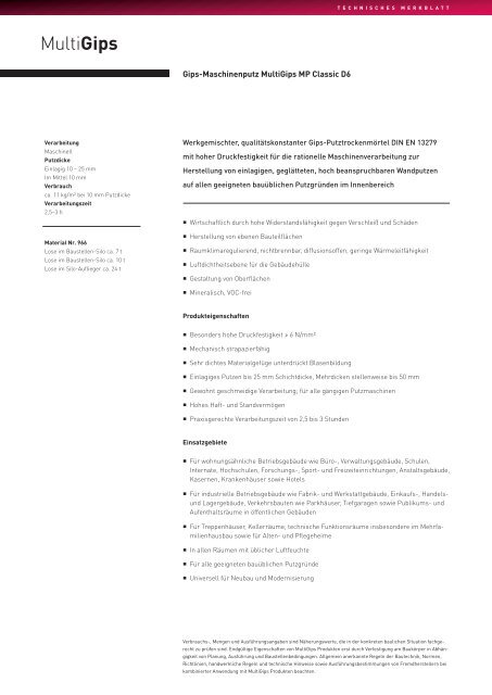 Gips-Maschinenputz MultiGips MP Classic D6 - VG-Orth