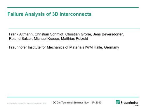 Failure Analysis of 3D interconnects - DCG Systems