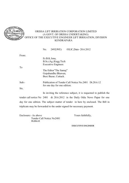 Tender Call Notice - Kendrapara