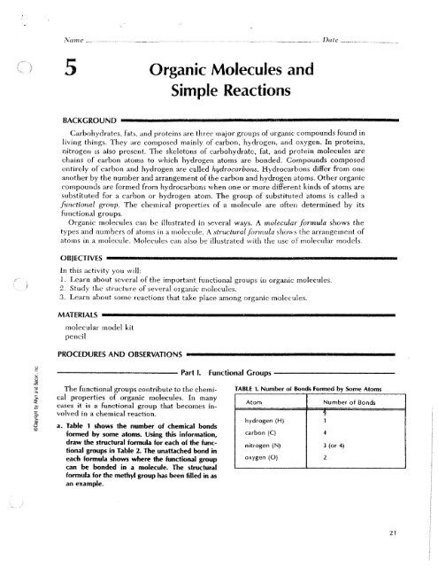 Simple Organic Compounds Worksheet