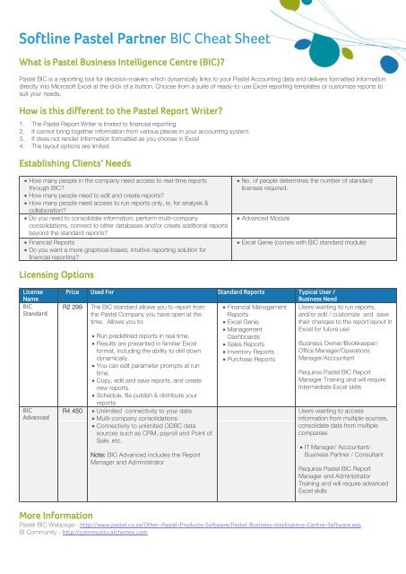 Softline Pastel Partner BIC Cheat Sheet - Network Associates