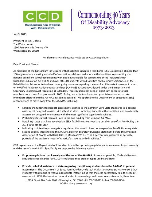 CCD Regulation letter - Consortium for Citizens with Disabilities