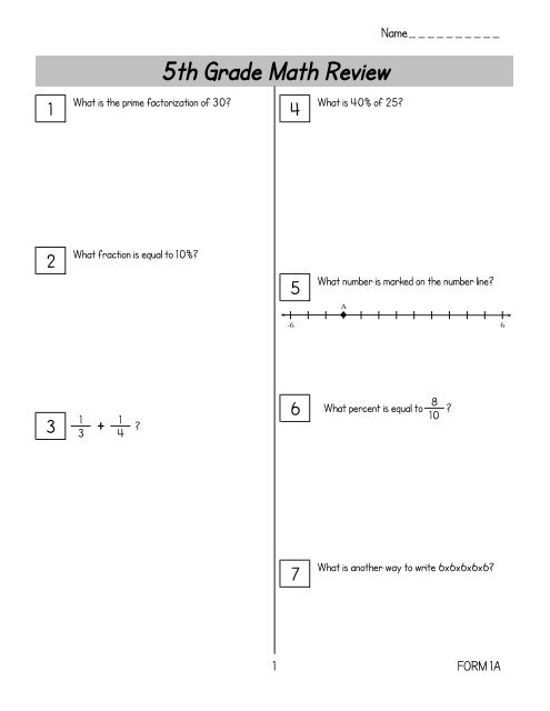 5th Grade Math Review