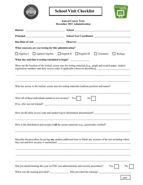 LEAP School Visit Checklist