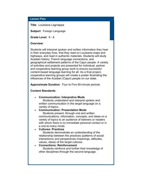 Lesson Plan - Louisiana Department of Education