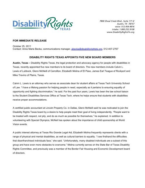 DRTx Appoints New Board Members - Disability Rights Texas