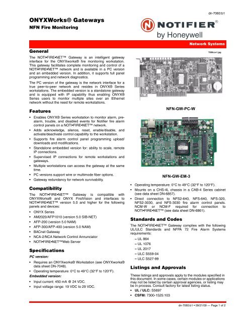 ONYXWorksÂ® Gateways - Notifier