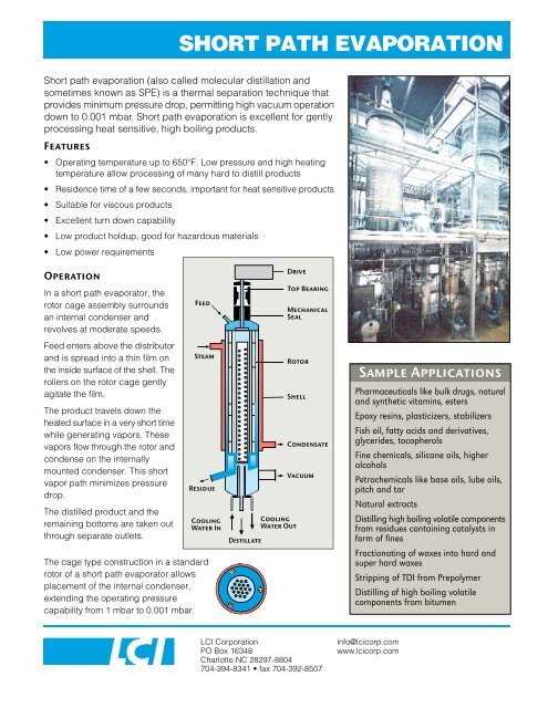 SHORT PATH EVAPORATION - LCI Corporation