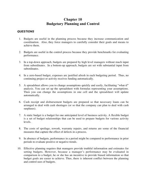 Chapter 10 Budgetary Planning and Control