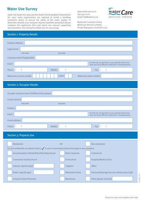 WC 0082 Water Use Survey form A4 v3.indd - Watercare WC 0082 Water Use Survey form A4 v3.indd - Watercare
