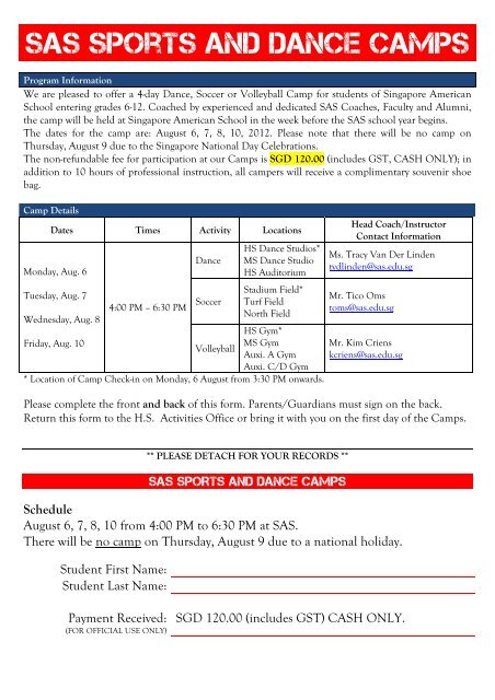 SAS Sports and Dance Camps - Singapore American School